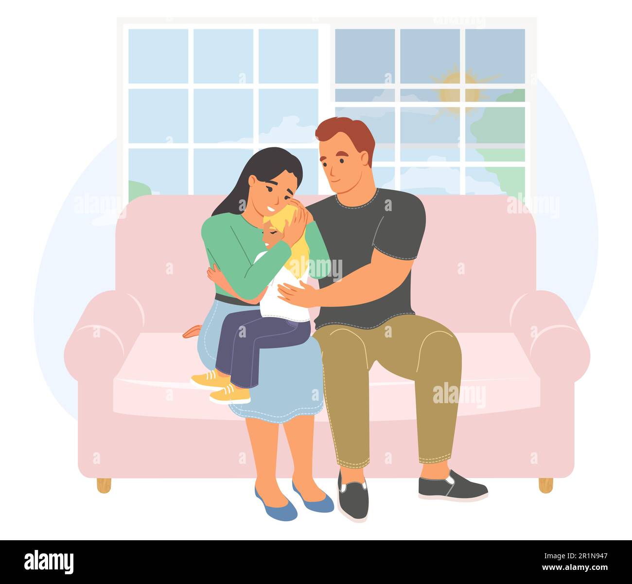 Happy family and parent children conversation vector illustration Stock ...