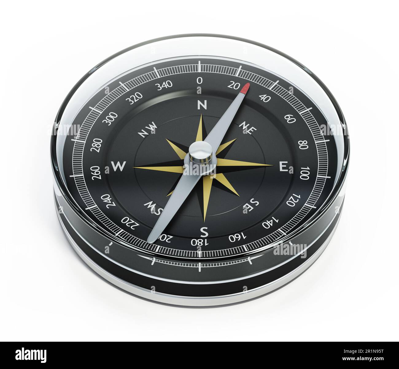 Vintage analogue navigational compass isolated on white background. 3D ...