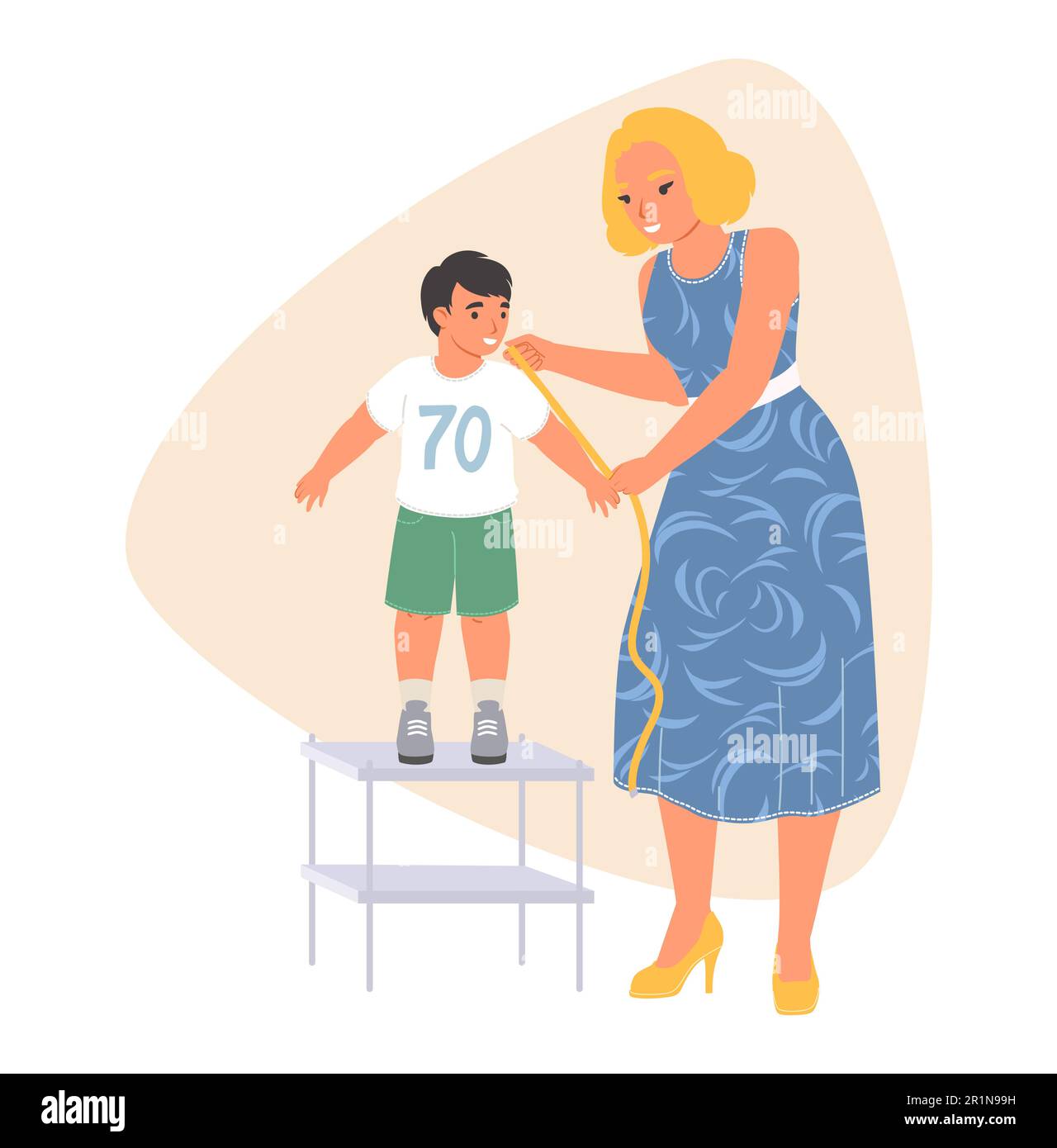 Woman seamstress taking measurement of child vector illustration Stock ...