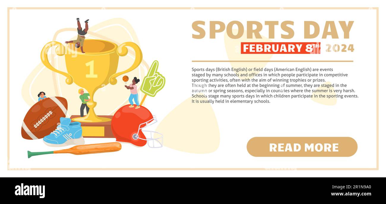 Sports day landing page design template with happy children character ...