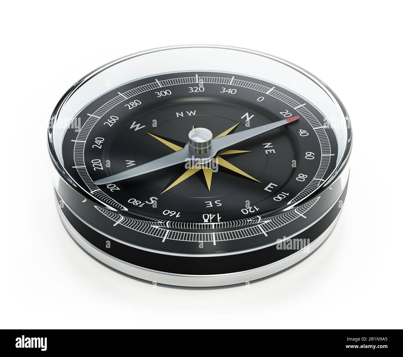 Vintage analogue navigational compass isolated on white background. 3D ...