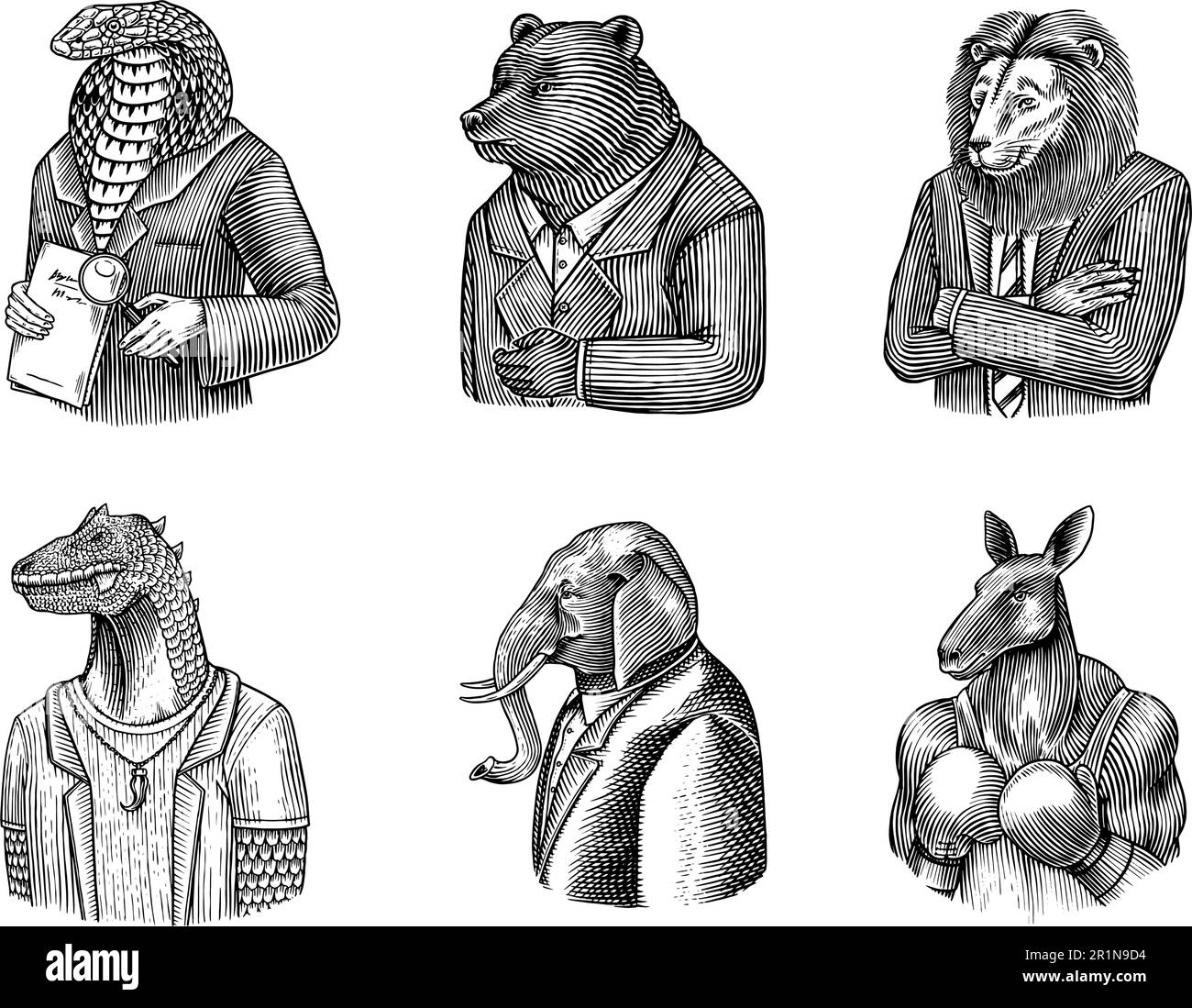 Grizzly Bear, t-rex dinosaur, Lion businessman, Elephant gentleman ...