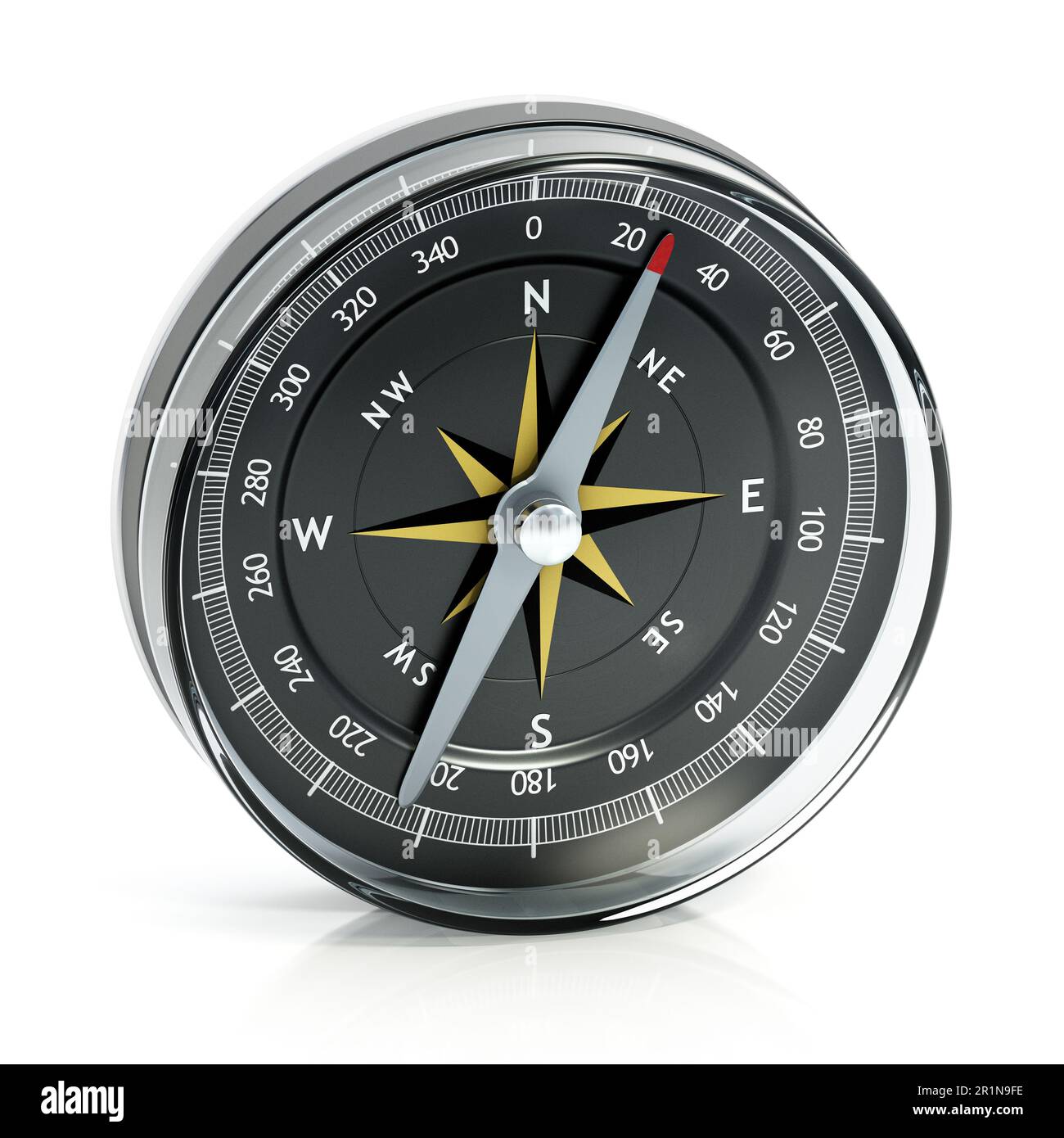 Vintage analogue navigational compass isolated on white background. 3D ...