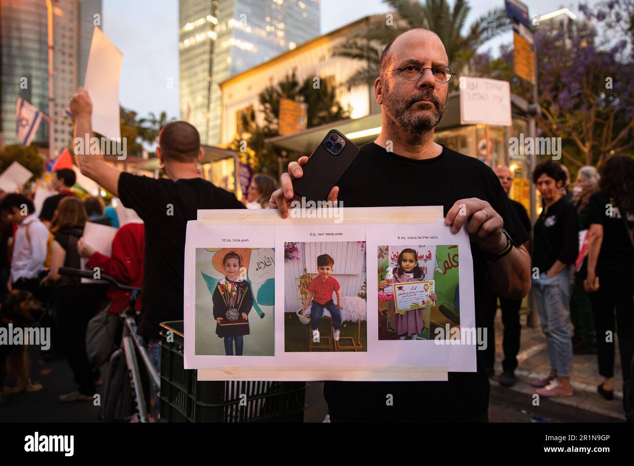 Tel Aviv, Israel. 13th May, 2023. Israeli peace activist holds a ...