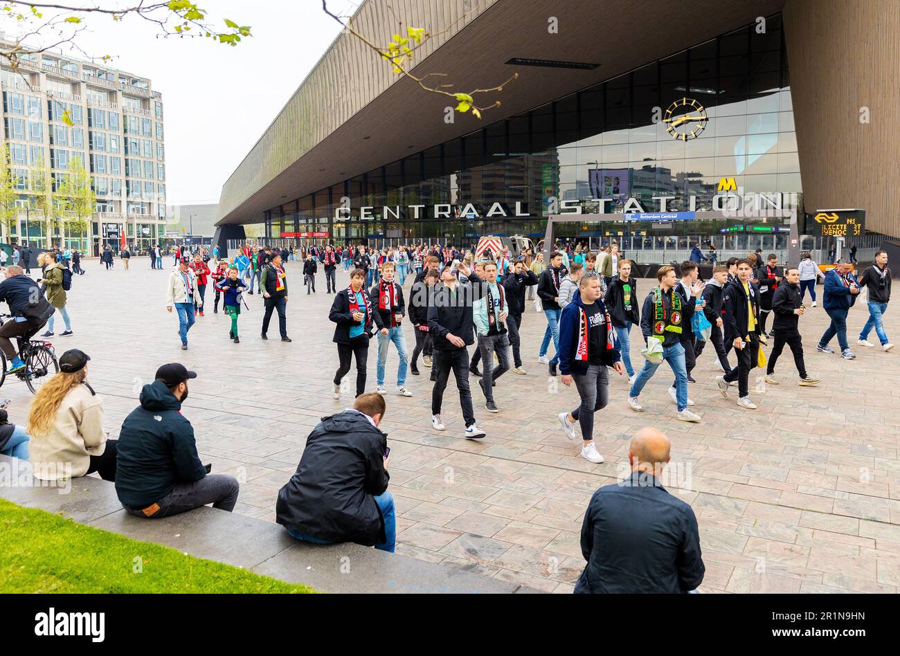 ROTTERDAM - Feyenoord fans arrive at Rotterdam Central station. The ...