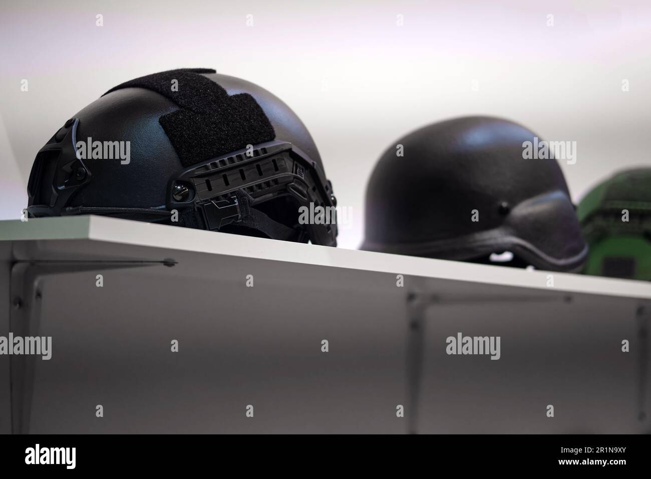 The helmet worn by soldiers and included in the black military uniform ...