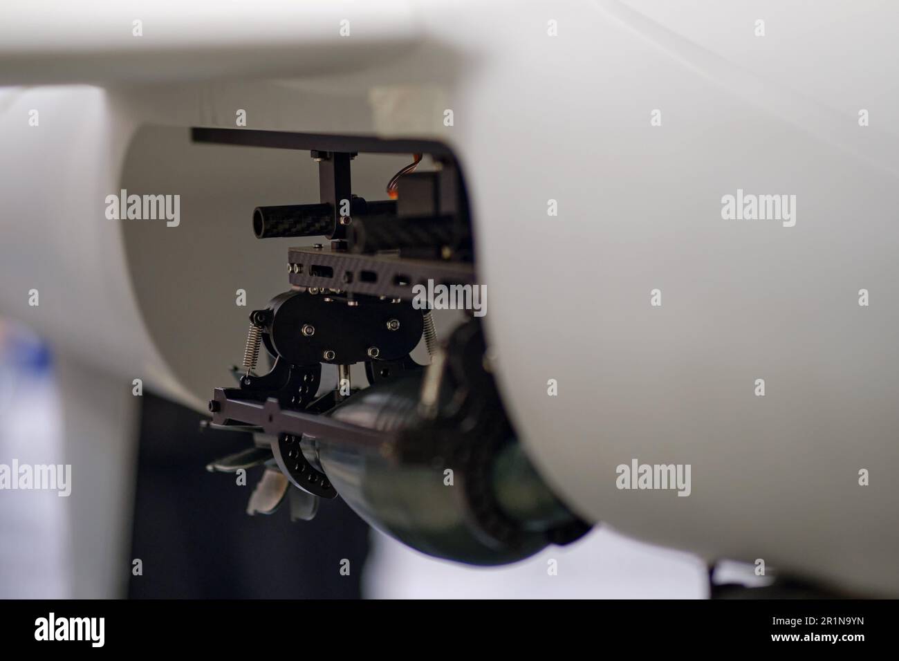 A military drone equipped with rockets to eliminate enemy soldiers and ...
