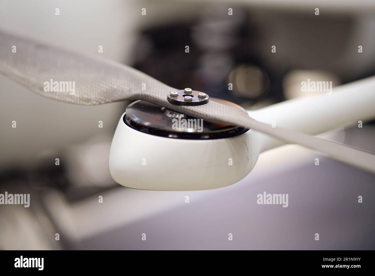 The propeller of a war aircraft drone captured in a large-scale shot ...