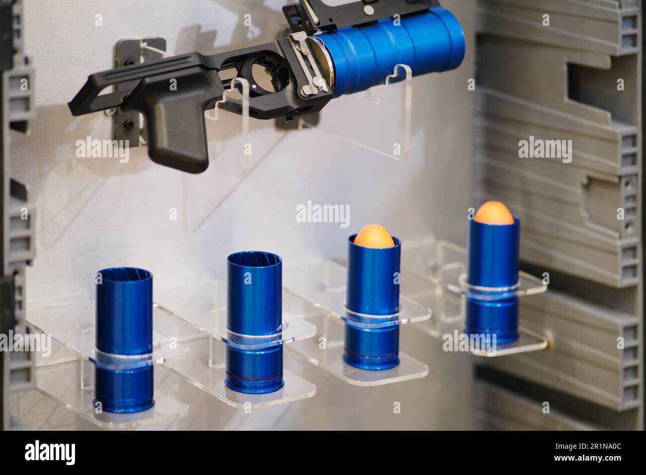 An explosive training grenade equipped with a mock-up rocket launcher ...