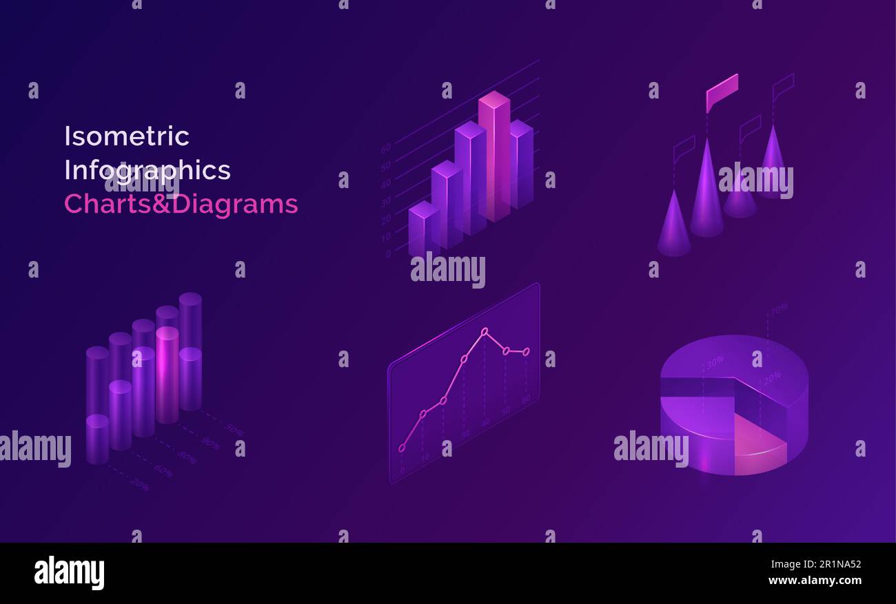 Isometric infographics charts and diagrams, 3d data analysis columns ...