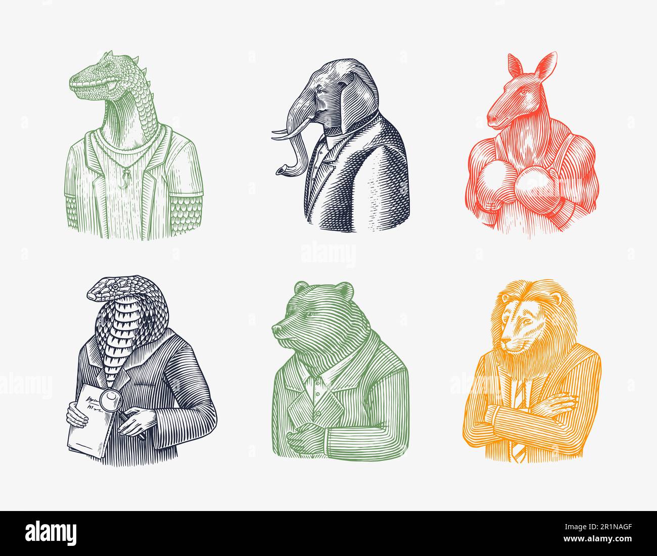 Grizzly Bear, t-rex dinosaur, Lion businessman, Elephant gentleman ...