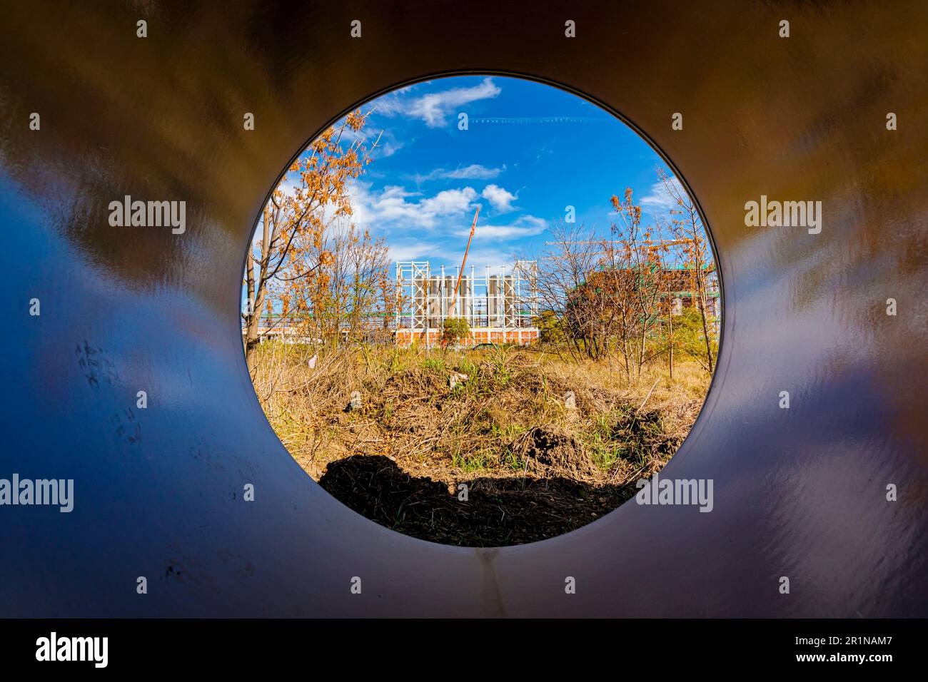 Perspective view trough concrete pipe, with shine durable ceramic glaze ...