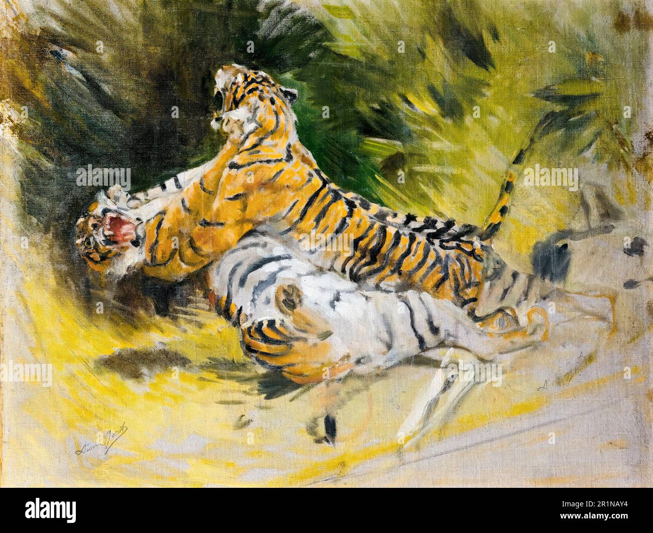 Aime Morot, Two tigers fighting, painting before 1913 Stock Photo - Alamy
