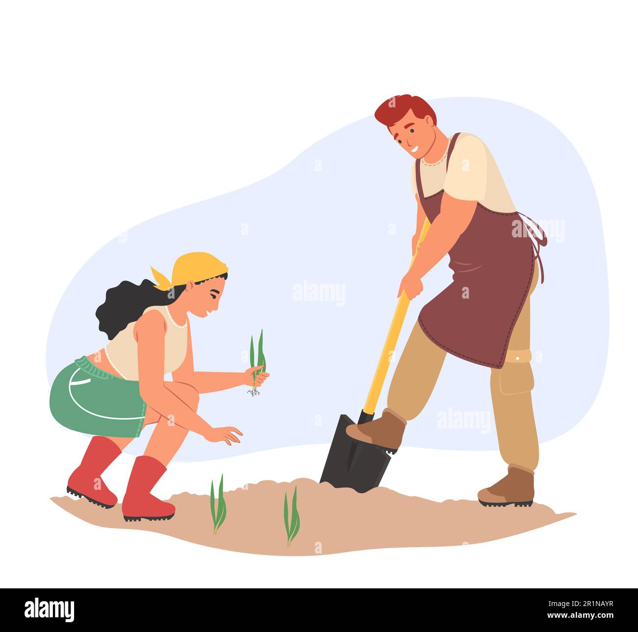 Happy couple planting seedling in soil vector illustration Stock Vector ...