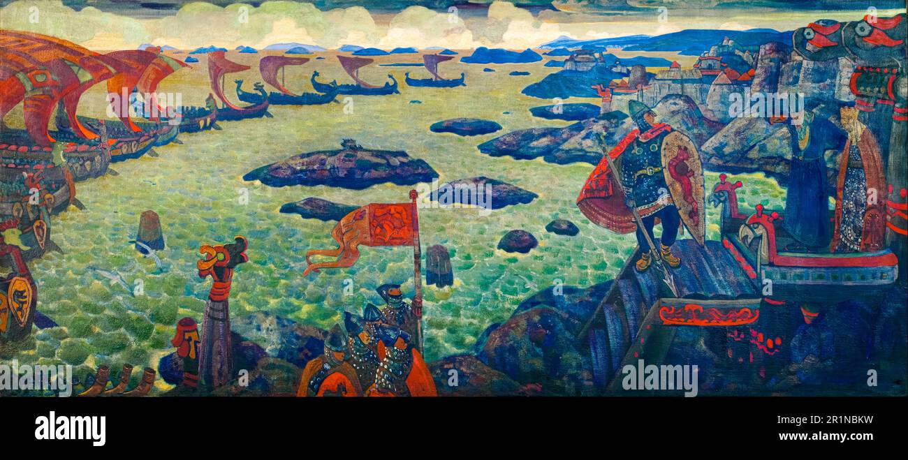 Nicholas Roerich, painting, Ready for the Campaign (The Varangian Sea ...