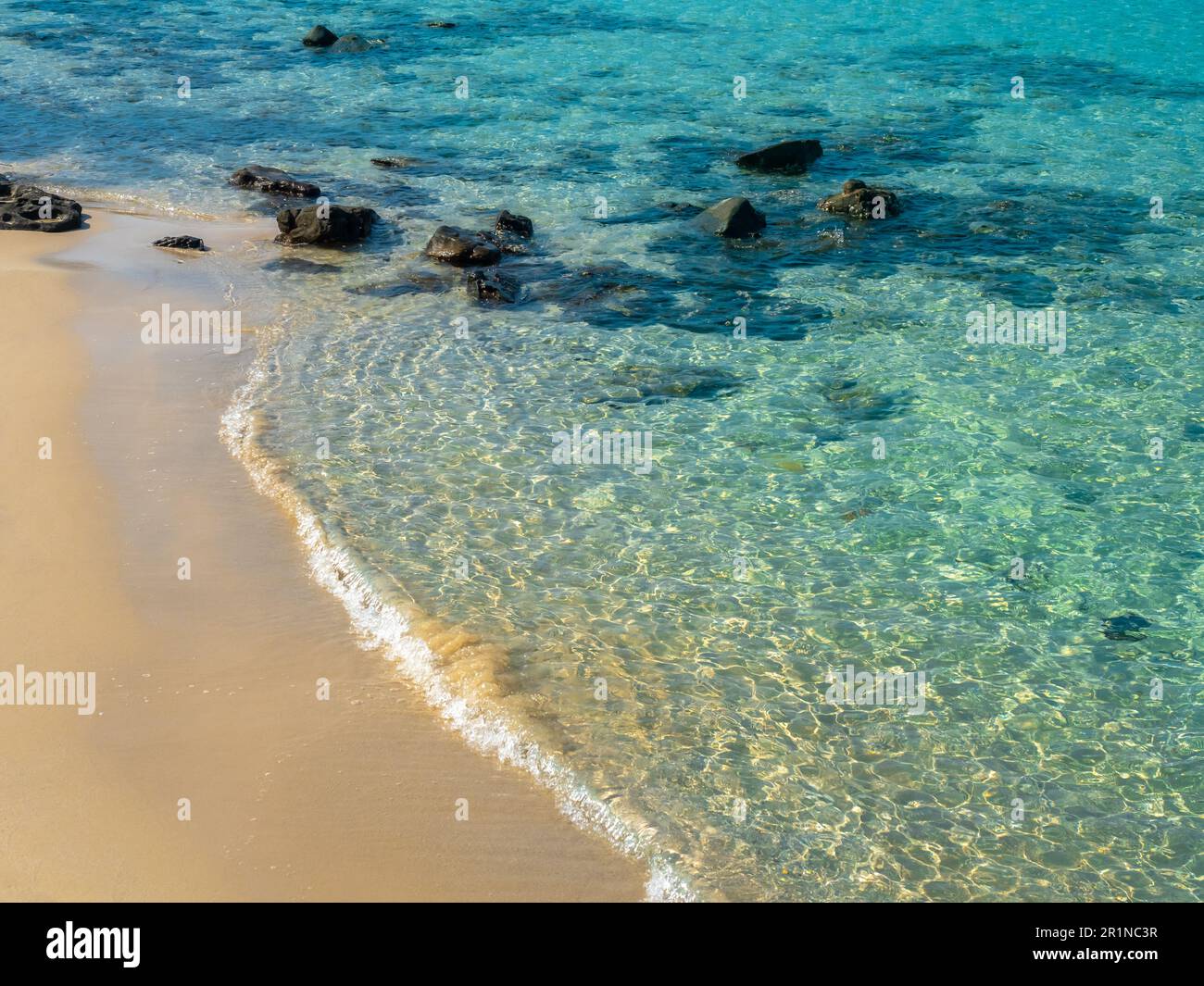 Calm beach scene, movement of blue sea water and wave surf, group of ...