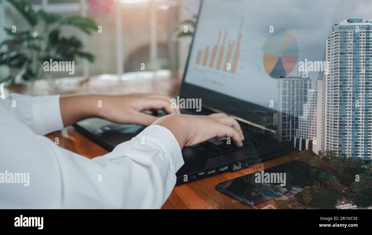 Human hand working on computer. business concept and communication ...