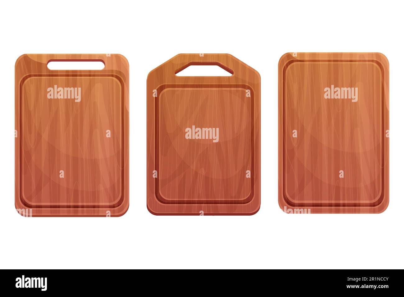 Set Cutting board wooden chopping desk top view in cartoon style ...