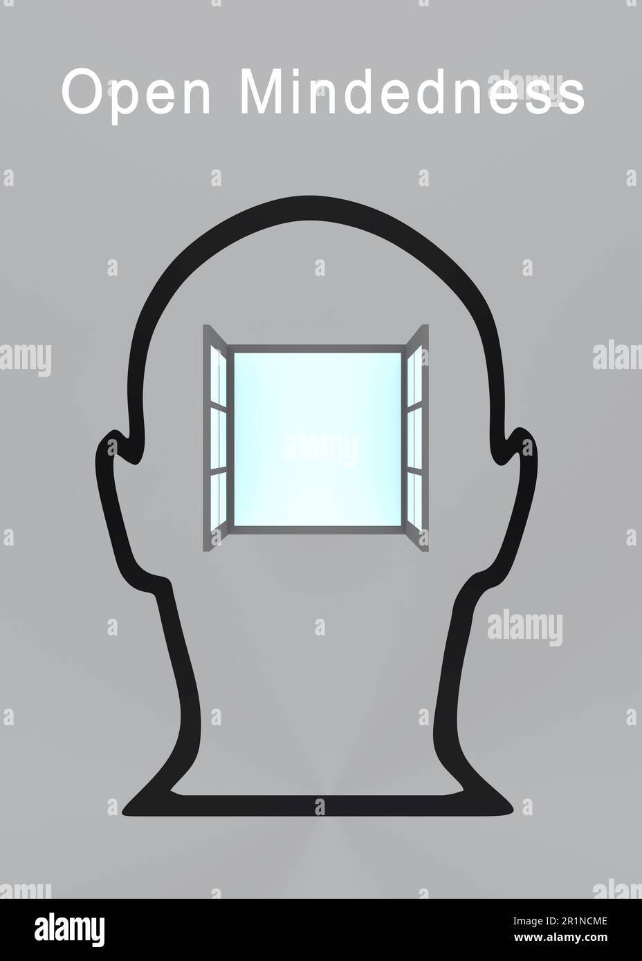 3D illustration of a symbolic open window in a head silhouette, titled ...