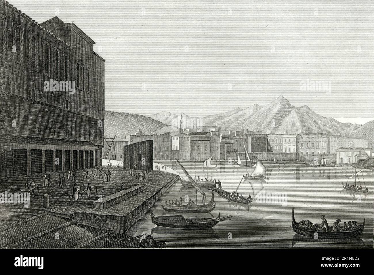 Boats in the harbor and the fish market in Palermo, Sicily, 1770, Italy ...
