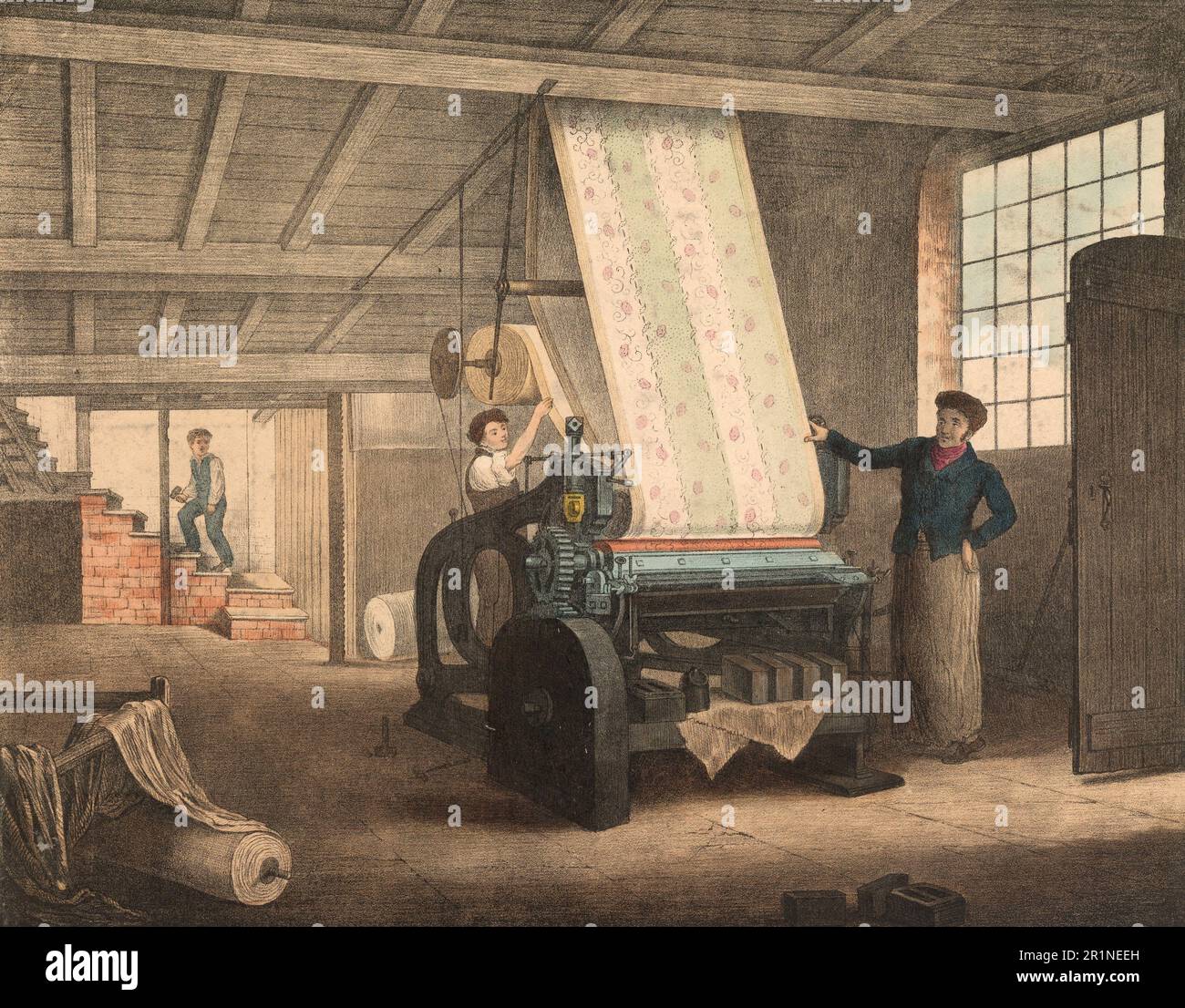 Textile industry, The processing of cotton around 1840, Printing ...