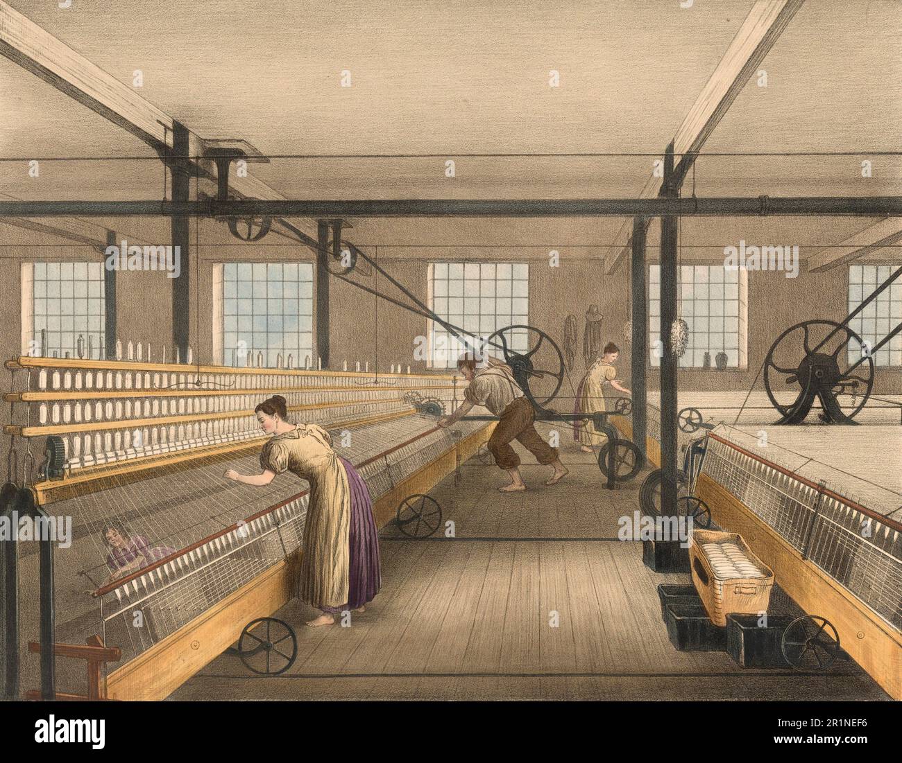 Textile industry, The processing of cotton around 1840, Spinning ...