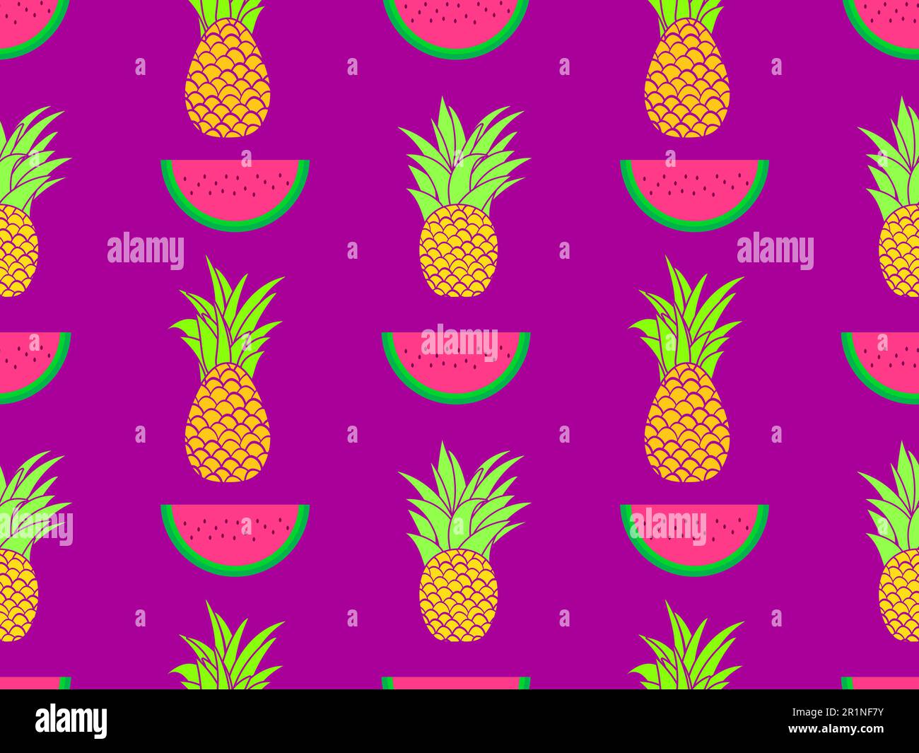 Seamless pattern with watermelon slices and pineapples. Watermelon with ...