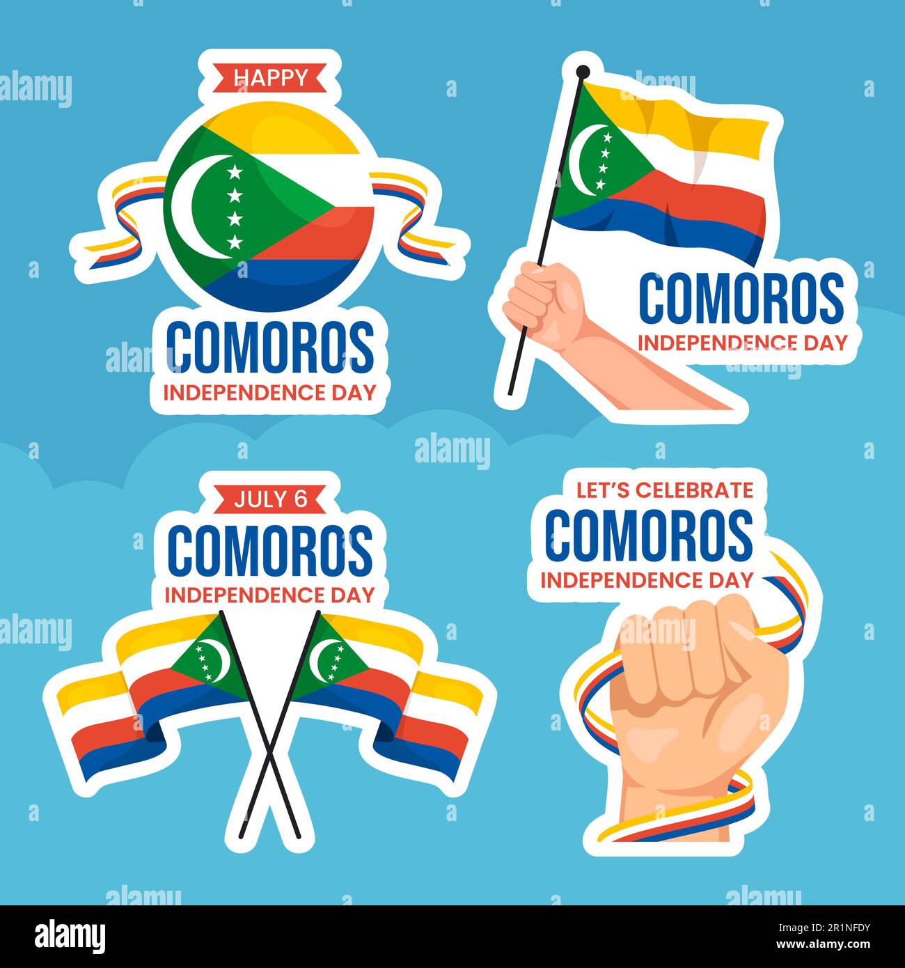Happy Comoros Independence Day Label Illustration Flat Cartoon Hand ...
