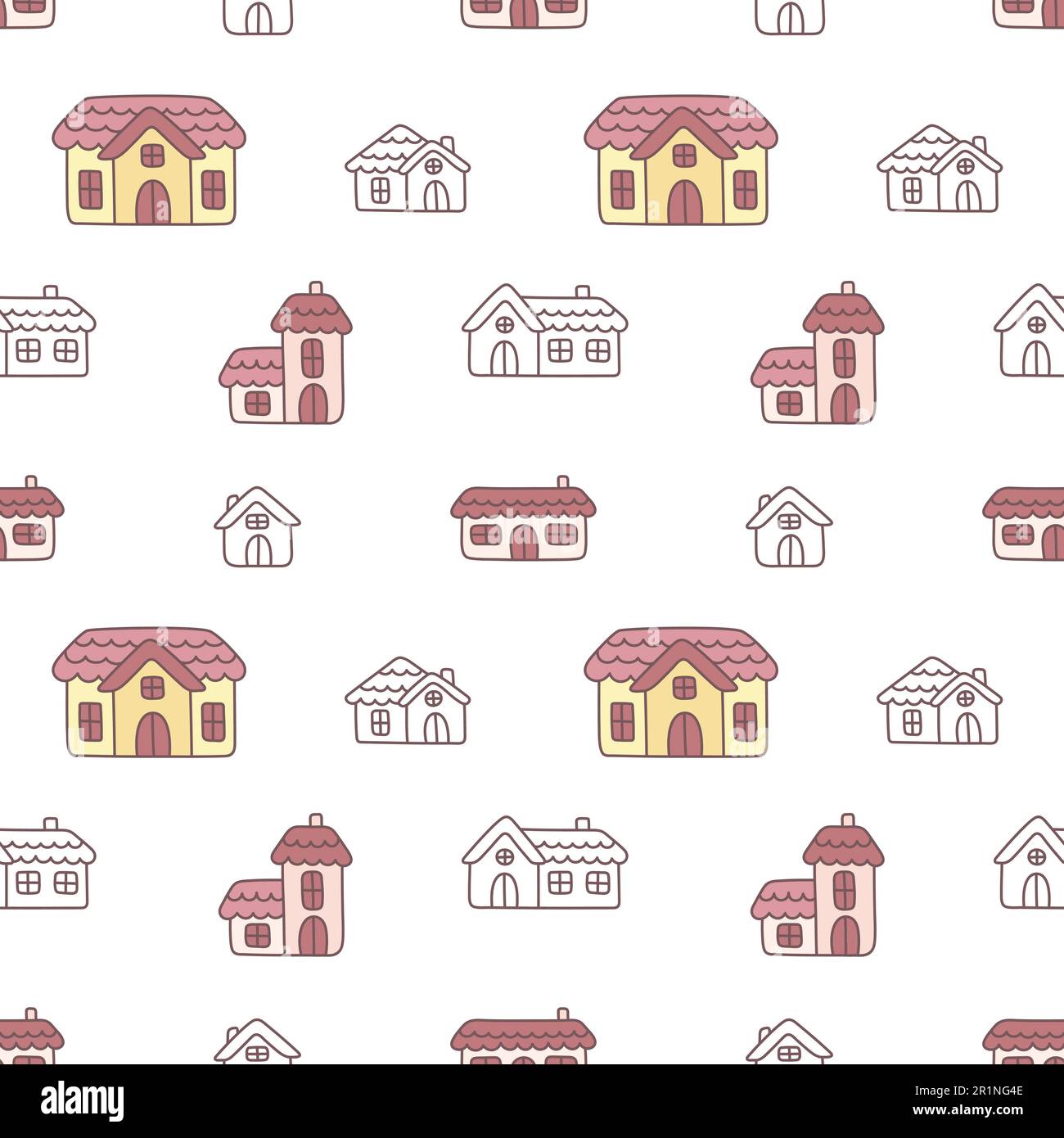 Seamless pattern with cute houses. Endless kawaii background. Doodle ...
