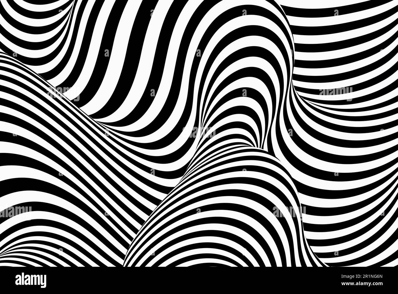 Abstract pattern with black and white wavy lines. Optical illusion ...