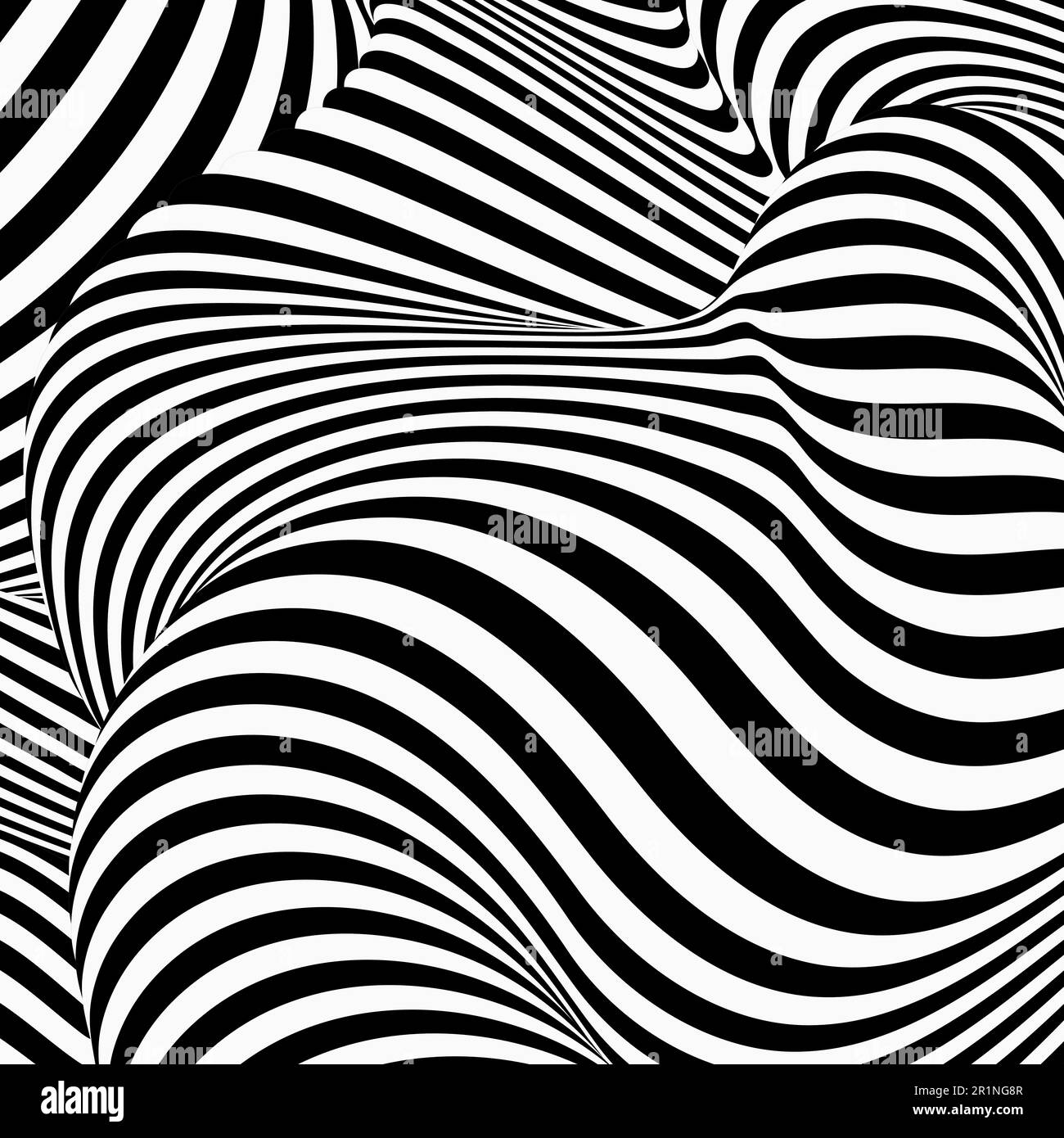 Abstract pattern with black and white wavy lines. Optical illusion ...
