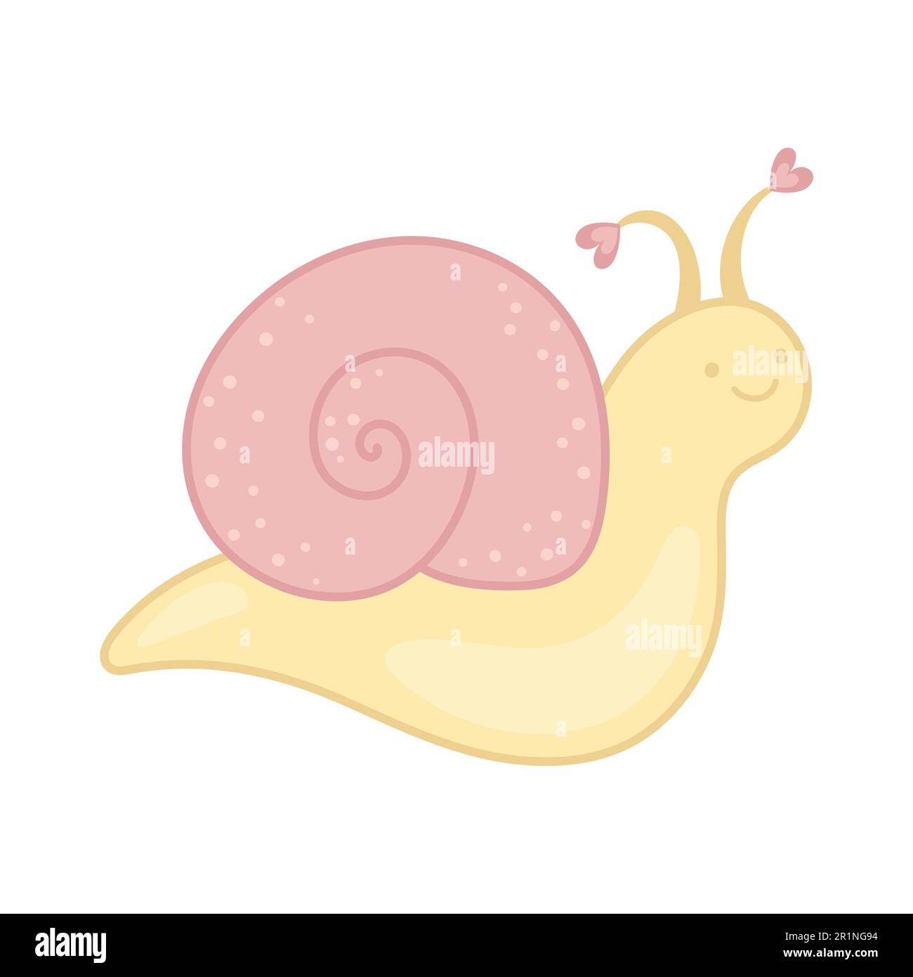 Cute snail in love. Pink and yellow colors. Simple illustration in ...