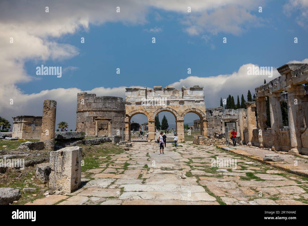 colonnade on the main street of ancient ruined city Hierapolis in ...