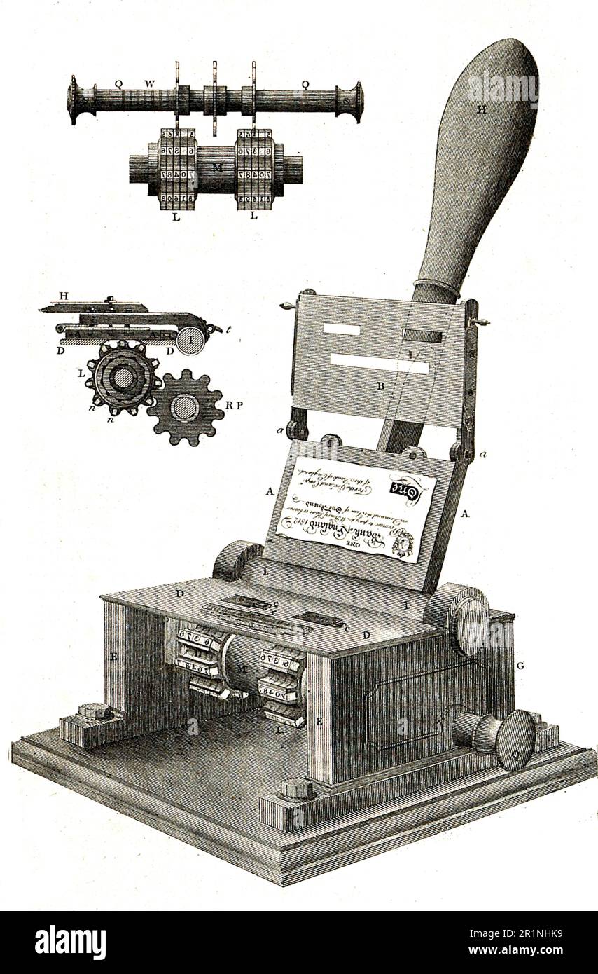View and details of Bramah numerator press for banknote production ...