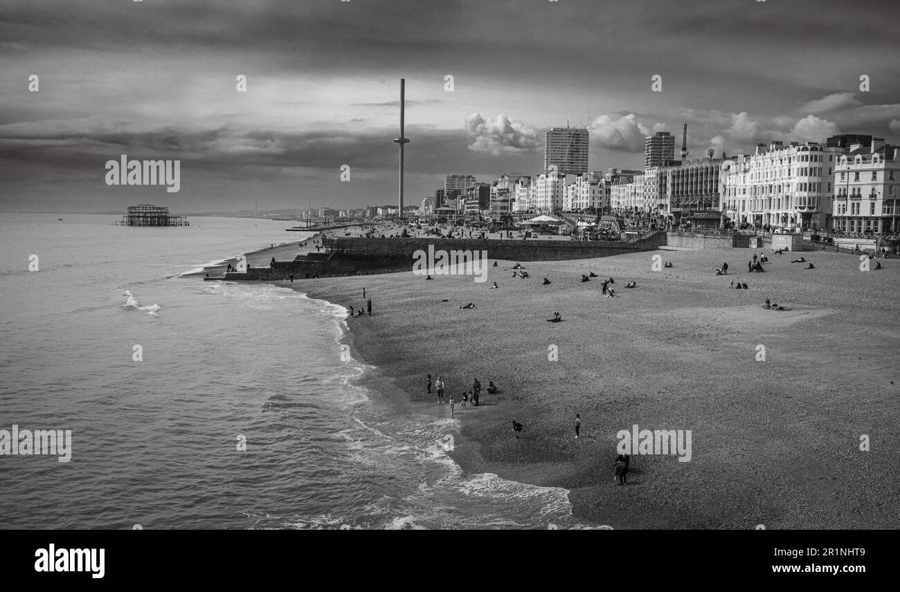 A view along the beach and seafront at Brighton taken from Brighton ...
