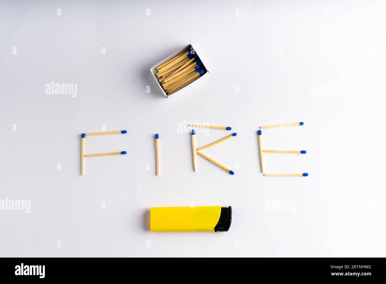 Lighter on white background including matches box, word FIRE Stock ...