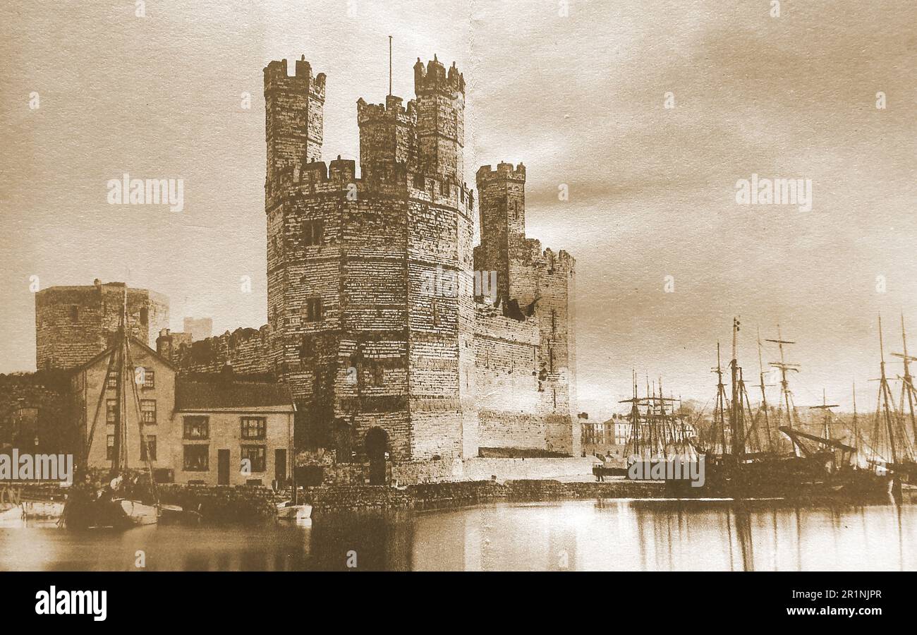 Wales in 1939 - Sailing ships moored near Carnavon aka Caernarvon and ...