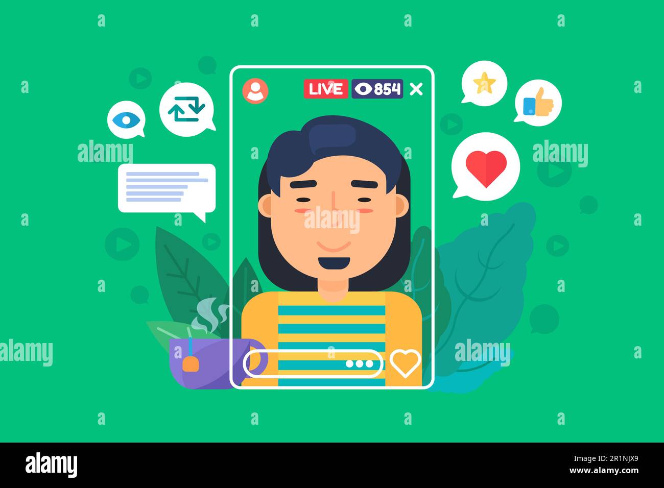Asian Male Streamer Flat Color Vector Character Japanese Man Blogger
