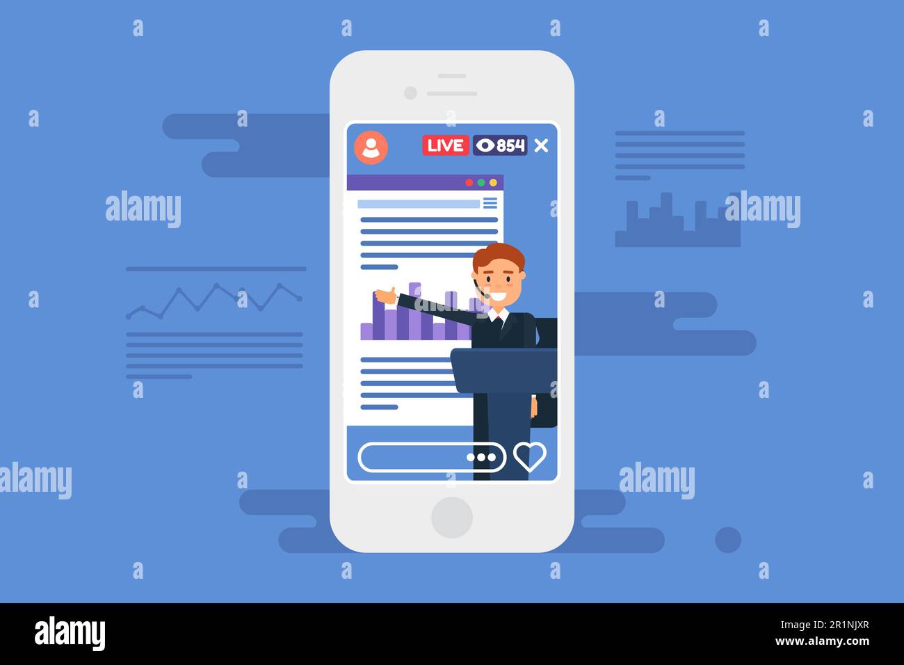 Business presentation live stream concept illustration. Businessman ...