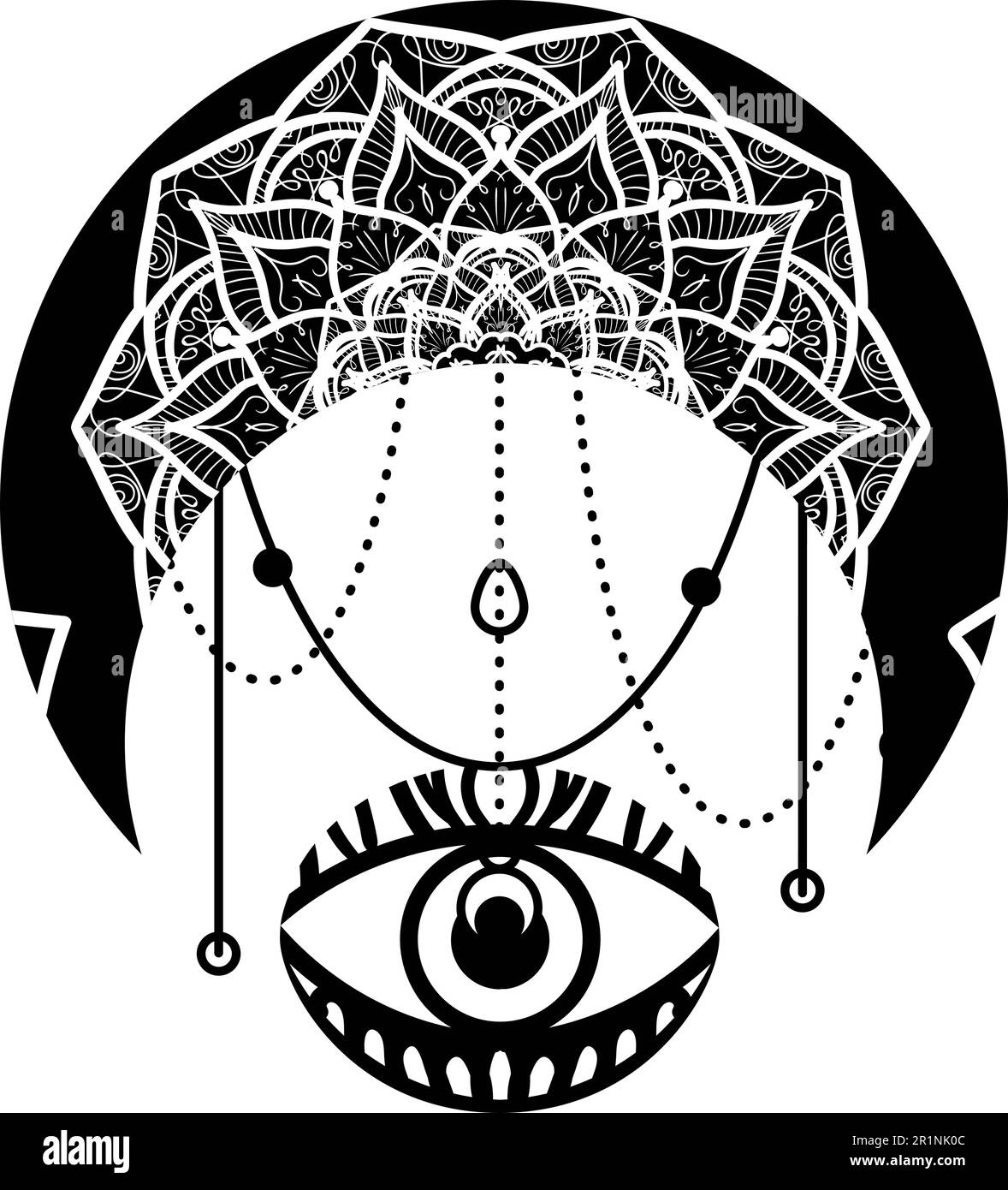Mandala with third eye ethnic mascot. Crescent moon contour symbol ...