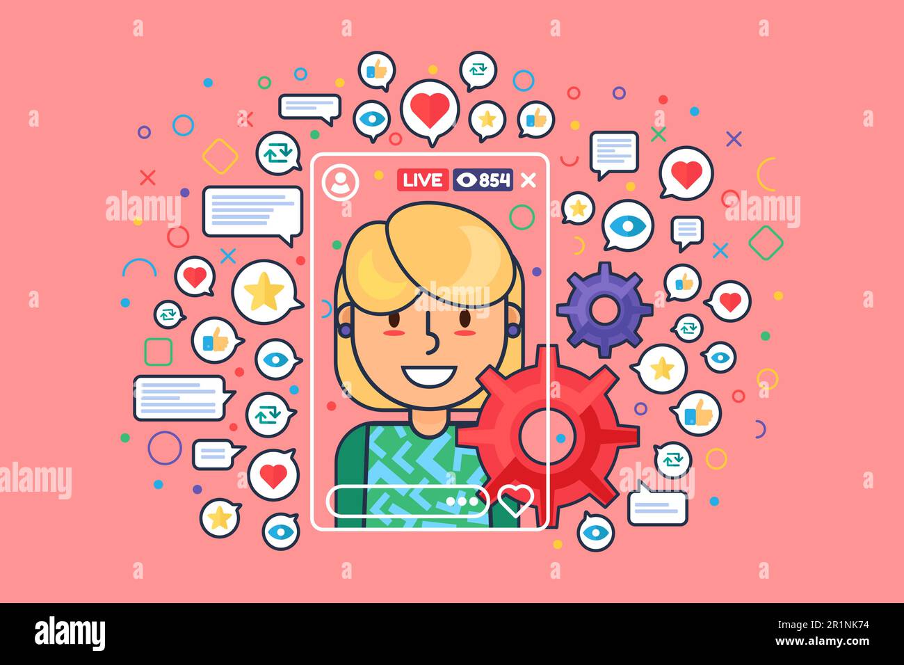 European female streamer flat color vector character. Girl vlogger ...