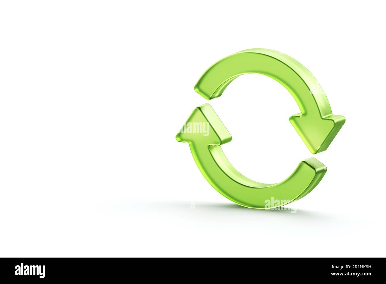 Two glass green arrows icon on white background, update symbol. 3d ...