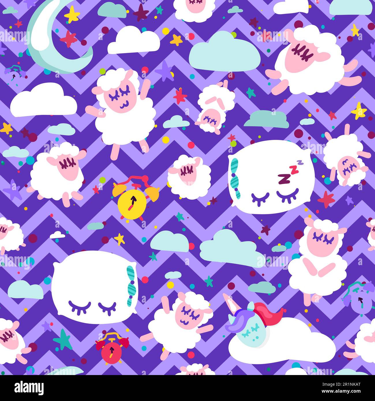 Bedtime, good night sleep vector seamless pattern. Cute dreaming ...
