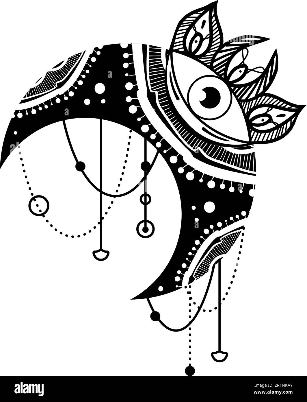 Crescent moon eye contour symbol. Boho spiritual ethnic amulet ...