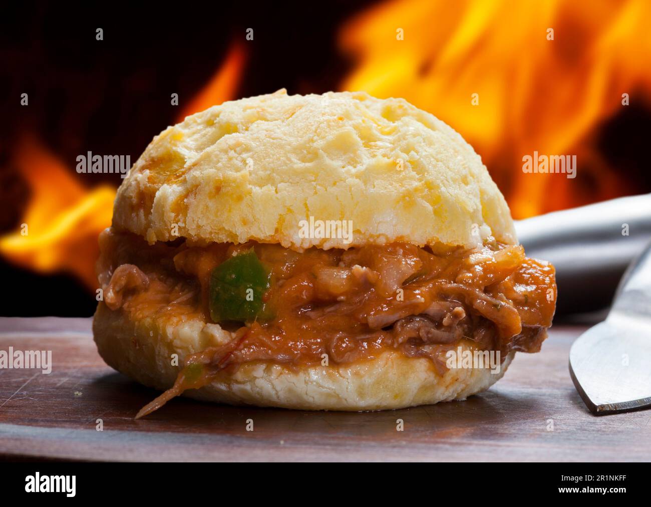Breakfast with stuffed cheese bread, stuffed with shredded meat pao de ...