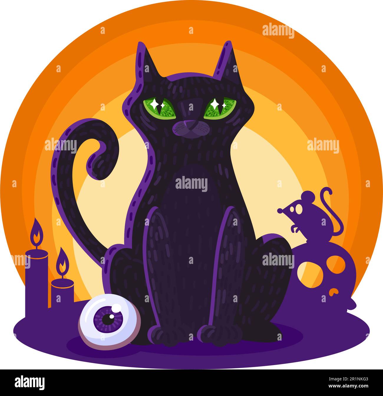 Black cat for Halloween card or poster design element. Scary cat as ...