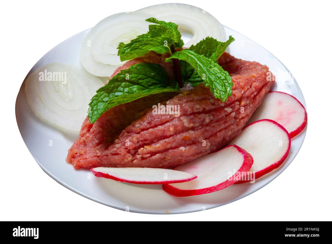 Raw kibbeh with mint leaf and radish, quibe cru Stock Photo - Alamy