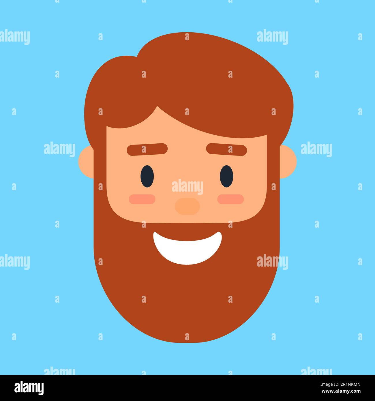 Cartoon avatar of smiling bearded man, profile icon for hipster ...