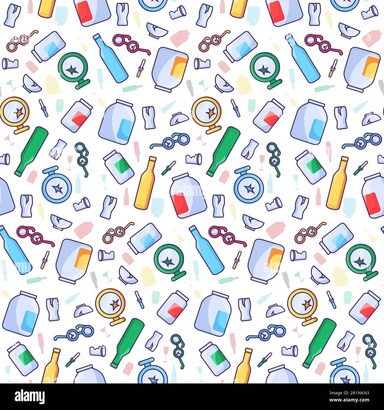 Recycle glass waste pattern with seamless broken bottles and other ...