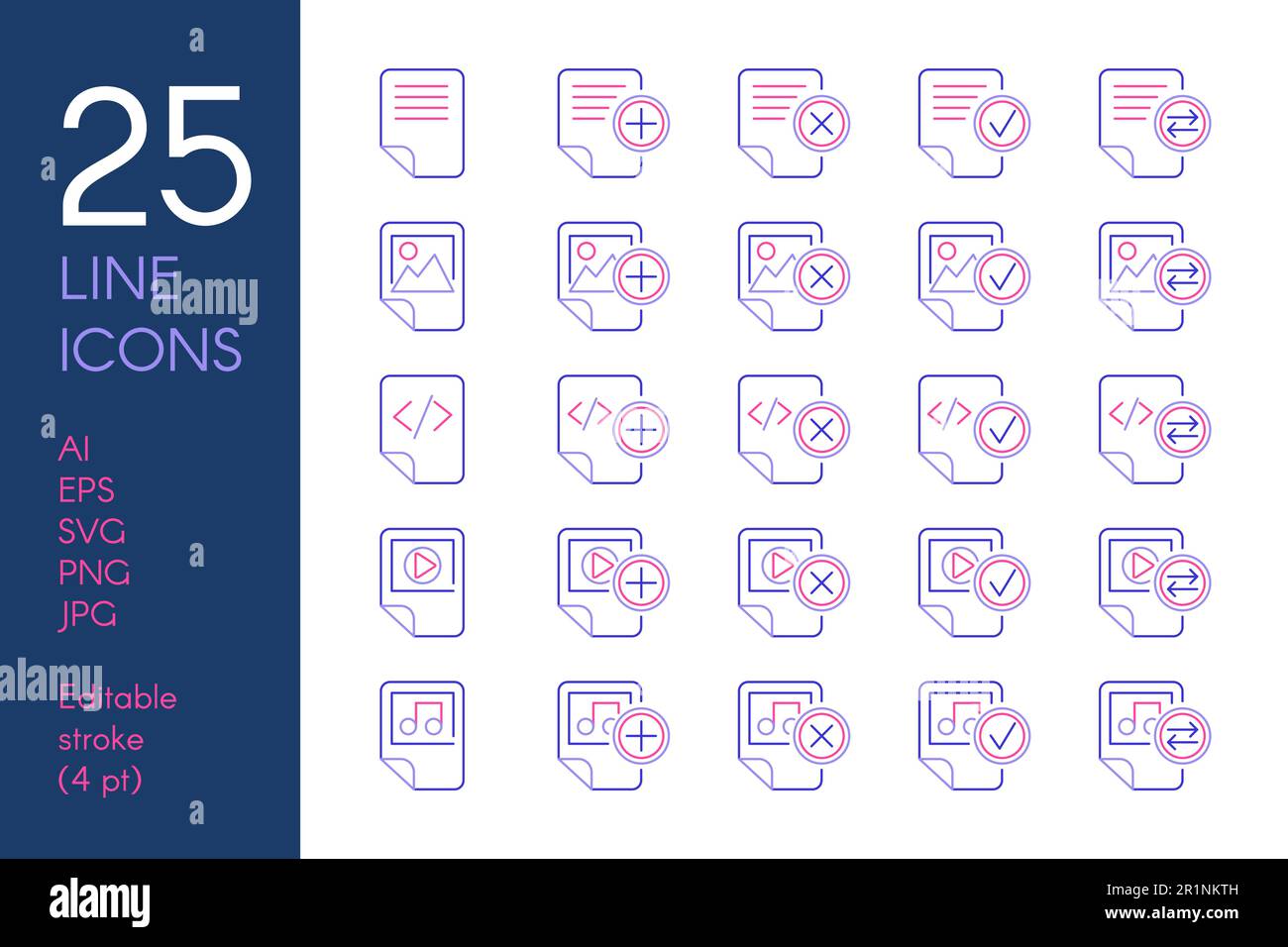 Documents and files color linear icons set. Data storage blue and ...